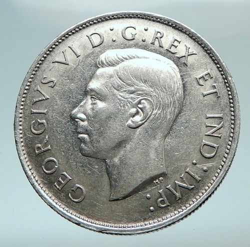 1940 CANADA UK King GEORGE VI Coat-of-Arms Large SILVER 50 Cents Coin ...