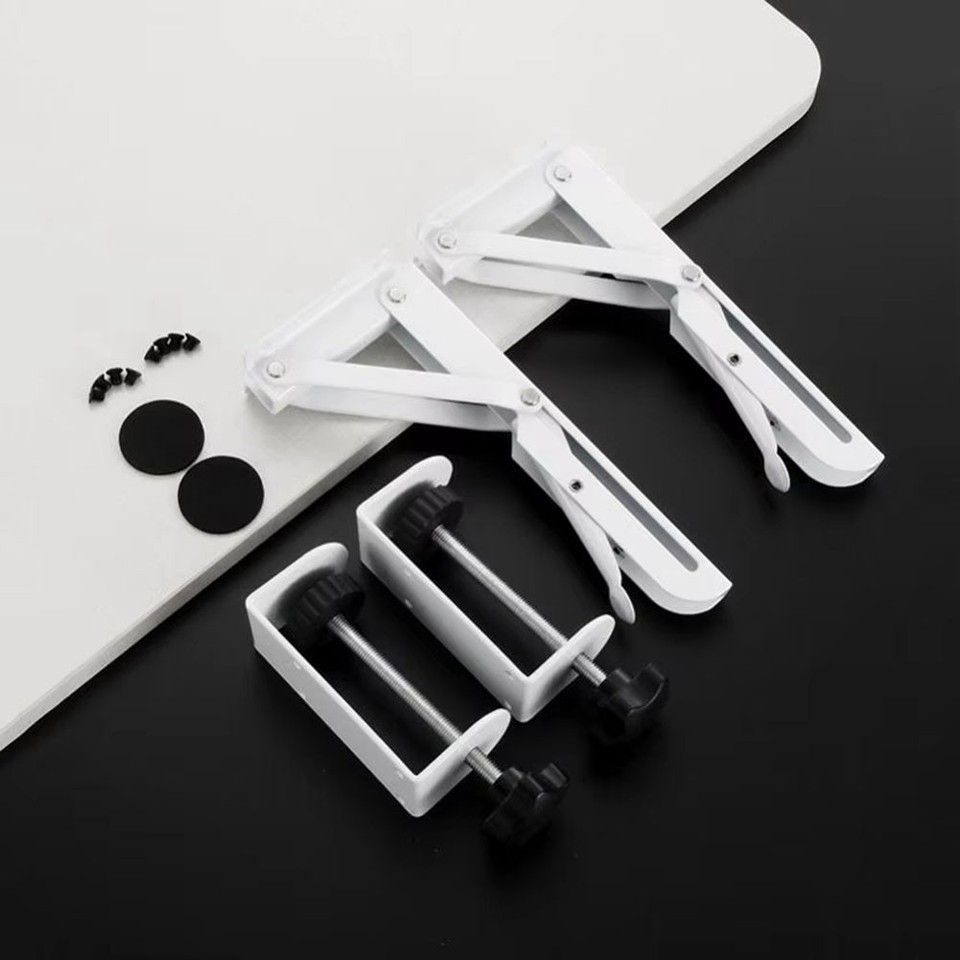 2X(2pcs White Foldable Desk Extender Clamp Computer Keyboard Tray Clamp ...