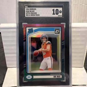 Bo Nix 2024 Donruss #369 Optic Preview - Red & Green Price Guide ...