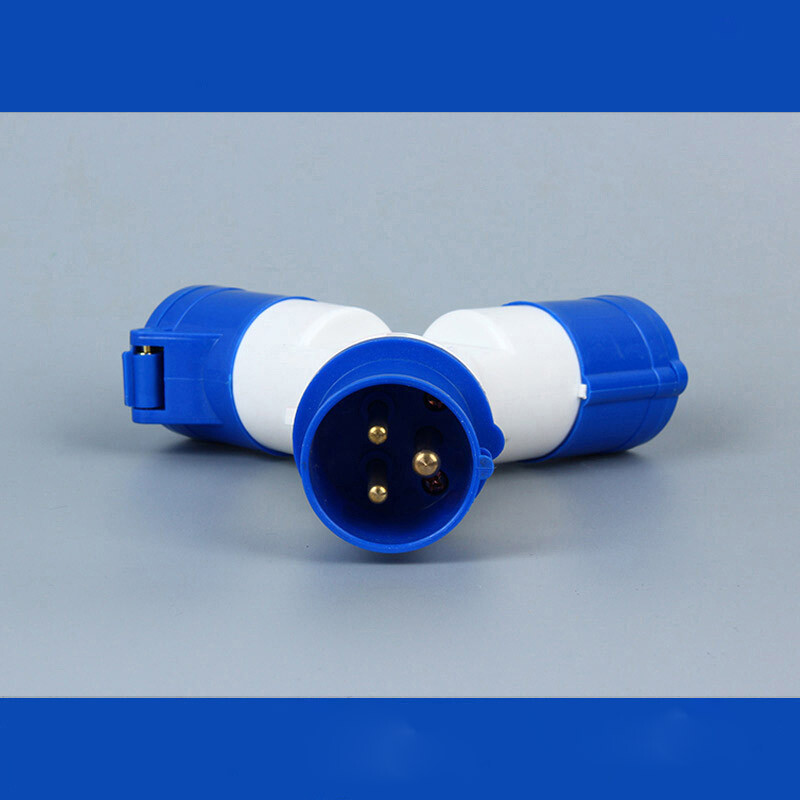 240V 16A 3 Way Splitter 3 Pin Blue Industrial Adaptor Lead For Caravan ...