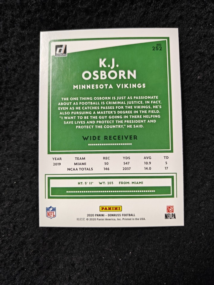 2020 Panini Donruss #252 KJ Osborn (RC) Minnesota Vikings | eBay
