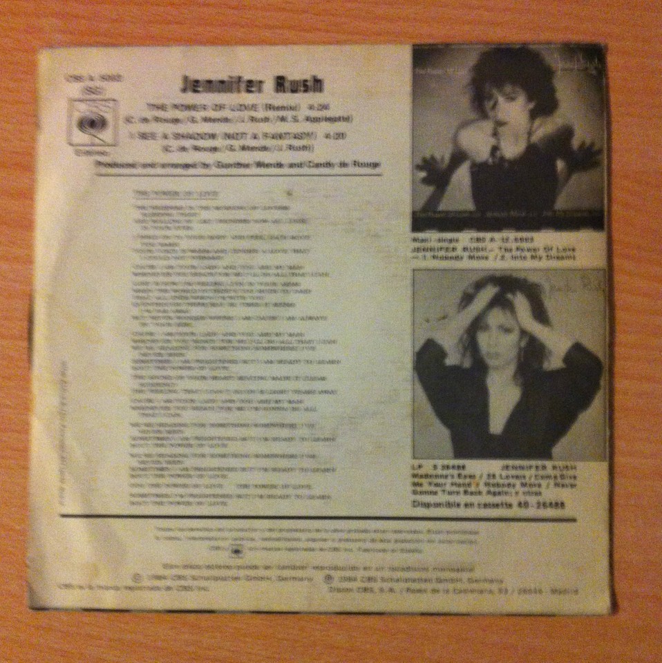 Jennifer Rush " the Power of Love " - Vinyl Single 7 CBS A 5003 - 1985 ...