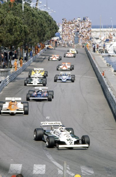 Carlos Reutemann Williams FW07C Ford Cosworth leads Riccardo Patre- Old ...