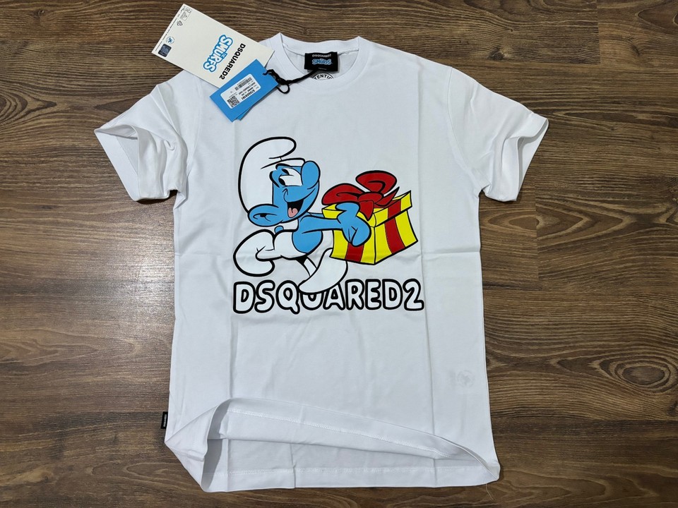 DSQ2 Size M Slim Fit Smurf Gift Box Graphic T-Shirt - White | eBay