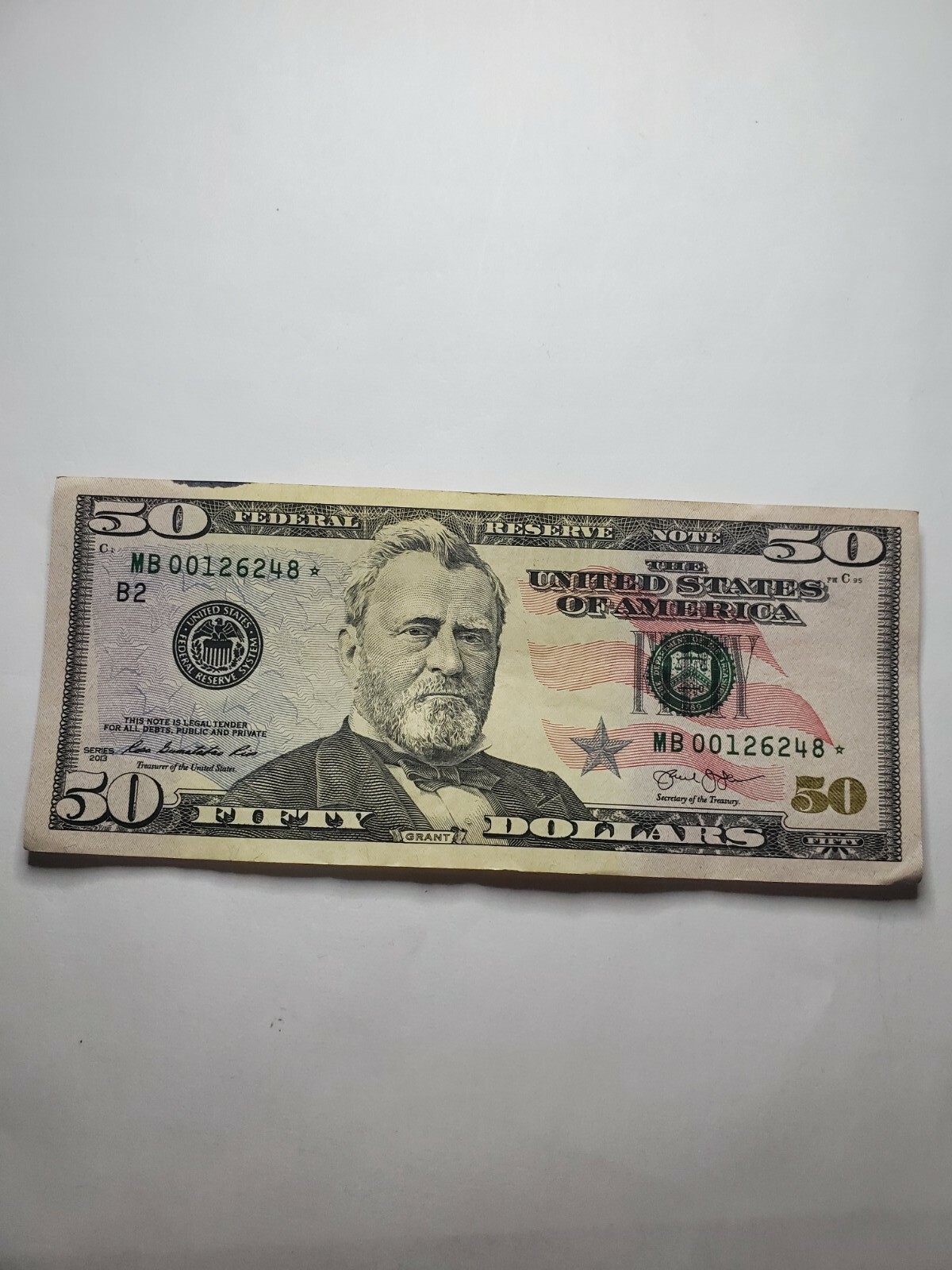 2013 $50 STAR note Fancy Low Serial number dollar 00126248 | eBay