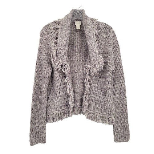 Chico's Women's Open Front Scarf-Neck Knit Cardigan Sweater Grey Size 1 ...