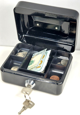 Mini Cash Box Steel Lock Box SMALL Change Safe 5 x 4 x 2" BLACK Lock ...