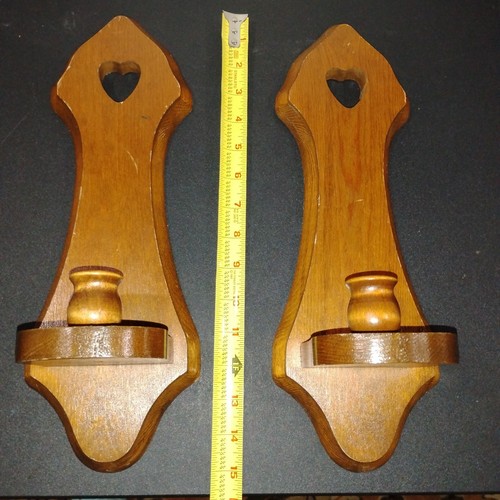 VINTAGE WOOD WALL MOUNT TAPER CANDLE WALL SCOUNCES CANDLE HOLDER (2) | eBay