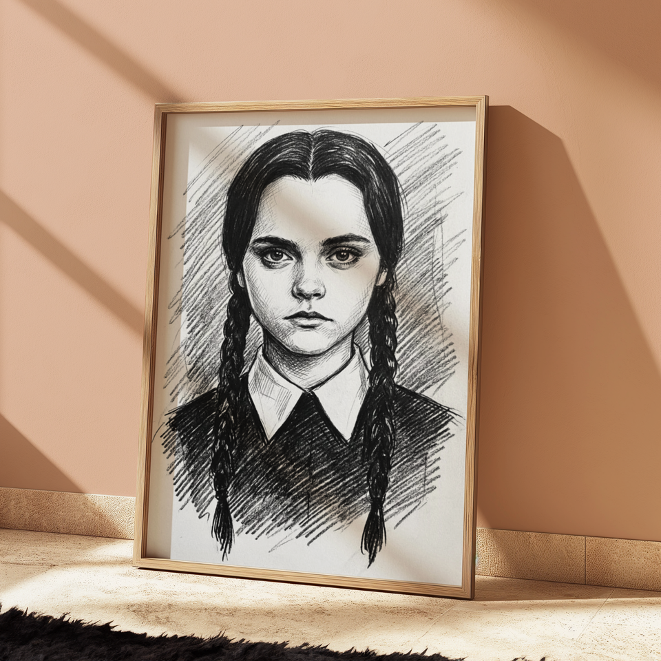 WEDNESDAY ADDAMS ADDAMS FAMILY DRAWING PRINT PORTRAIT SKETCH 8" x 10 ...