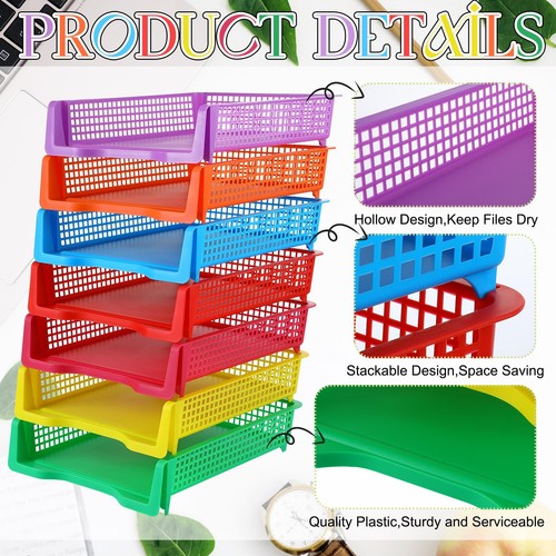 Ripeng 7 Pack Stackable Plastic Paper Bins in Bright Colors Desk Letter ...