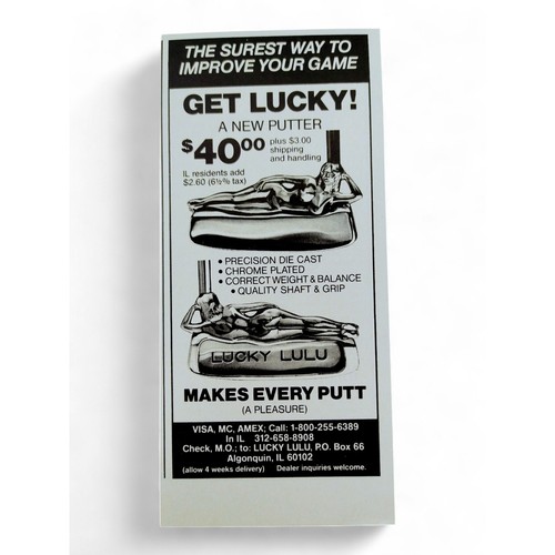 1987 Lucky Lulu Golf Putter Sexy Woman Laying on Putter Algonquin Vtg Print Ad | eBay