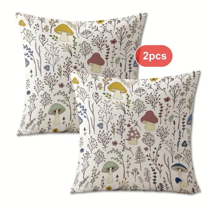 Throw Pillow Cover Set Of 2 Mushrooms Retro Mush Cute Summer Decor ...