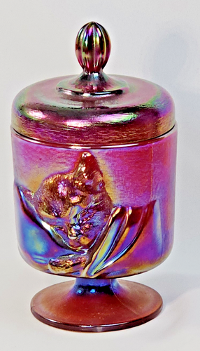 Fenton Art Glass Chessie Cat Candy Cov'd Chessie Ruby Red Carnival ...