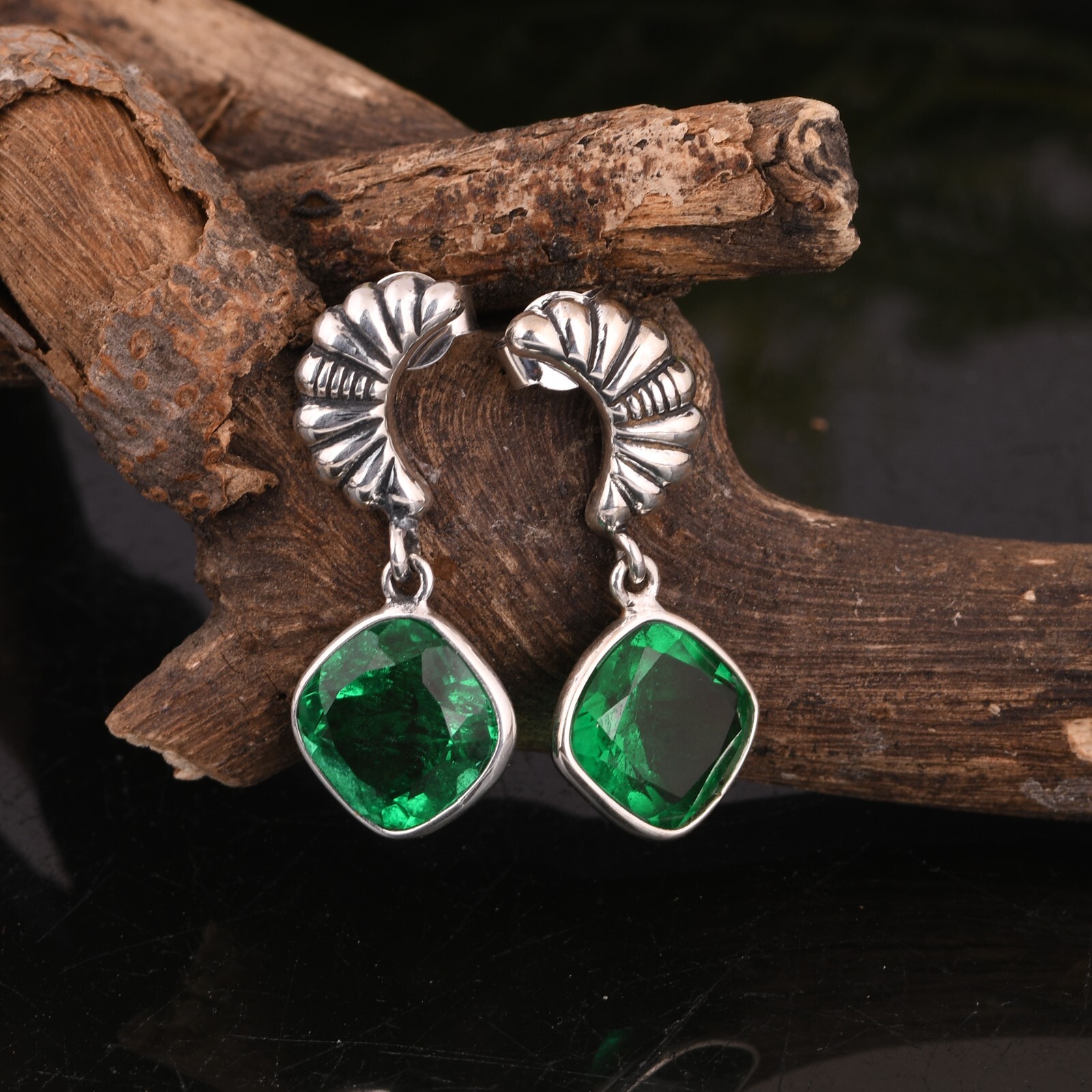 Doublet Emerald Gemstone Silver Dangle Earrings Oxidised Women Jewelry For Gift | eBay