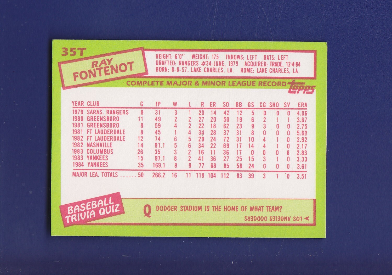 Ray Fontenot 1985 TOPPS Traded Tiffany MLB Baseball #35T (NM+) Chicago ...