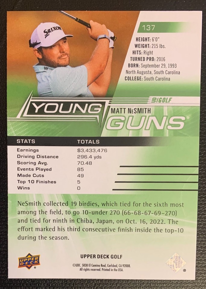 2024 Upper Deck Golf - Young Guns RC - #137 Matt NeSmith - nrmt/mint | eBay