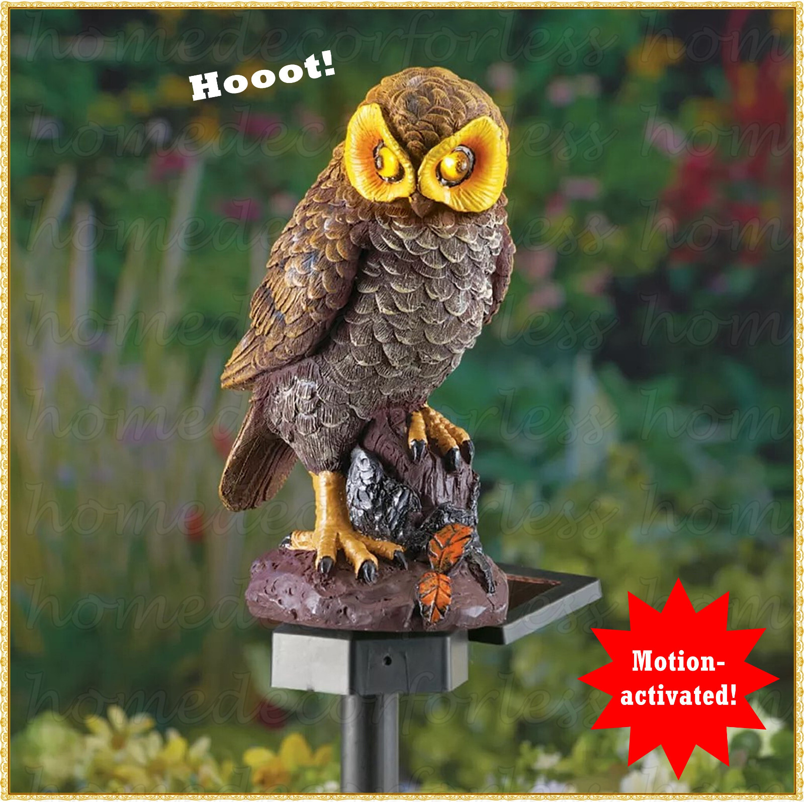 Motion Activated Solar Lighted Eyes and Sound Hooting Owl Garden Stake ...
