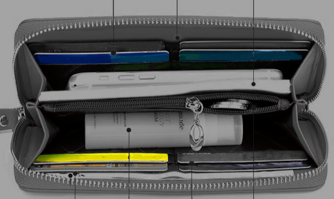 Septwolves men cow leather wallet purse zip bag Clutch pocket black ...