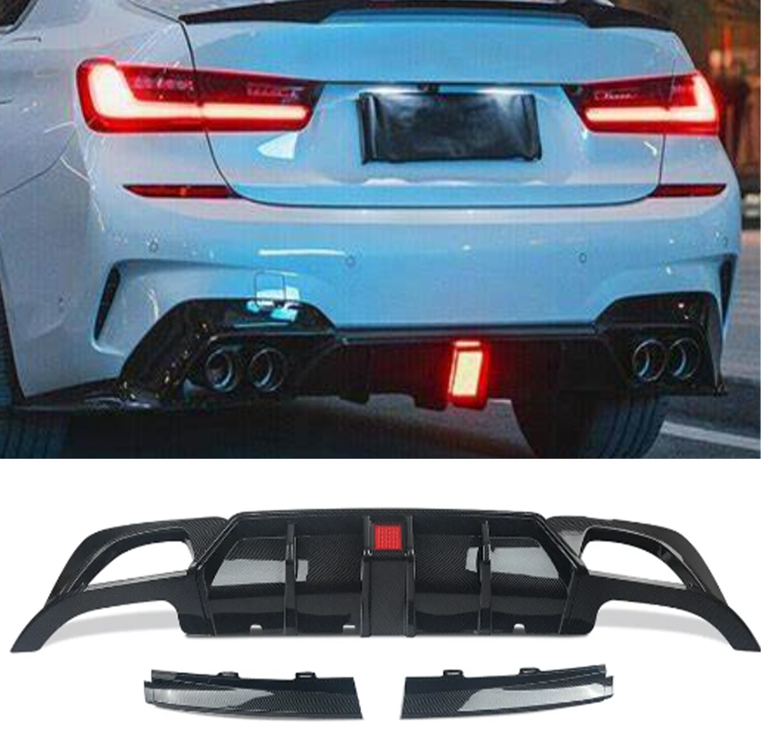 Rear Bumper Diffuser w/ Light For 2019-2022 BMW 3 Series G20 330i M340i ...