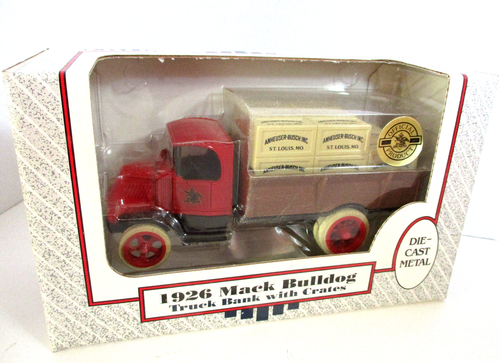 NEW 1926 Mack Bulldog Truck Bank Coin with Crates 1:38 Die Cast Metal ...