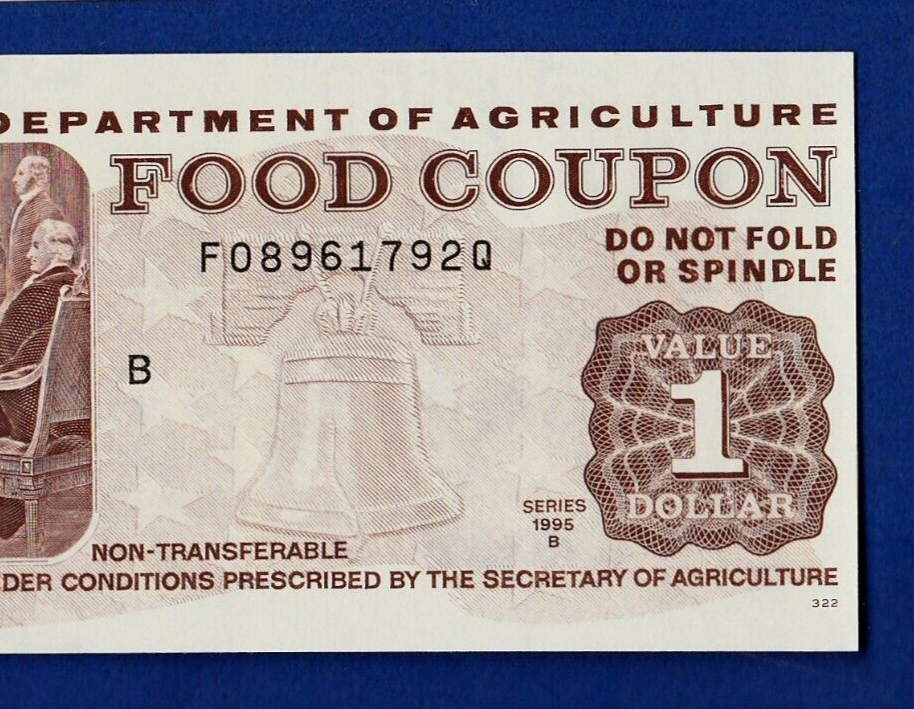 FOOD STAMP COUPON ONE UNC 1995 B $1.00 FOOD STAMP MONEY COUPON scrip ...