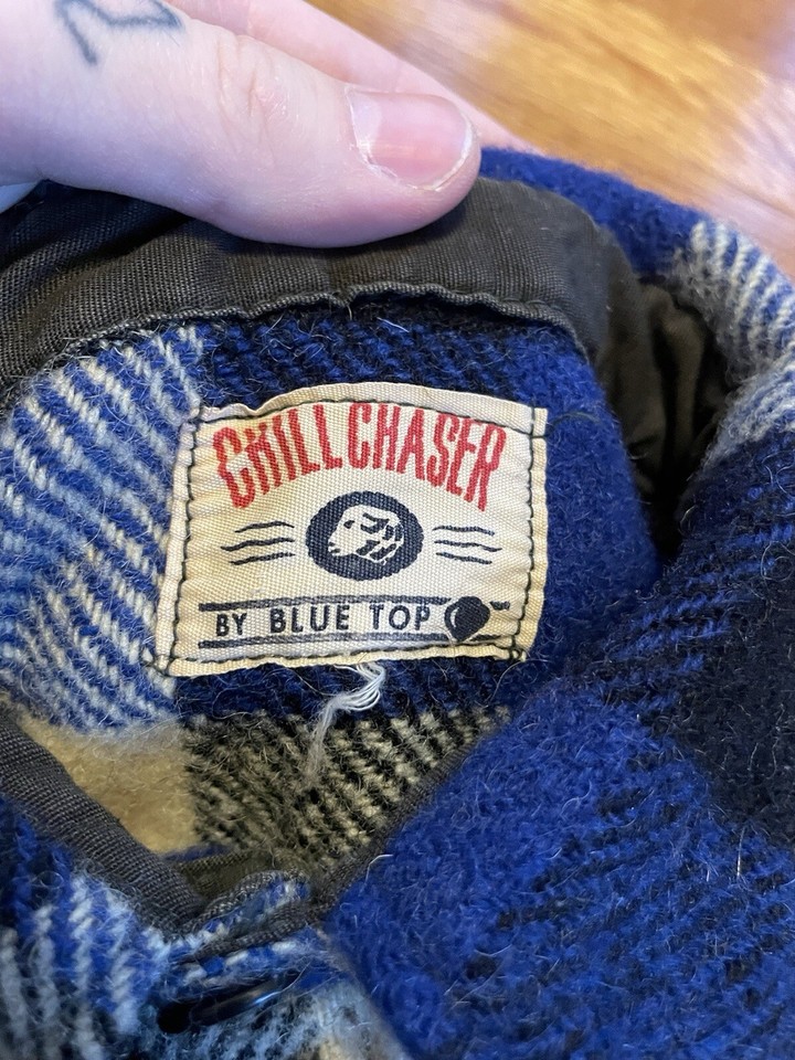 50s True Vintage Chill Chaser Blue Top Blue Plaid Mens Large Button Up ...