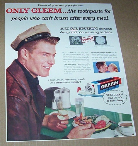 1956 vintage print ad - Gleem toothpaste man diner Procter & Gamble ...