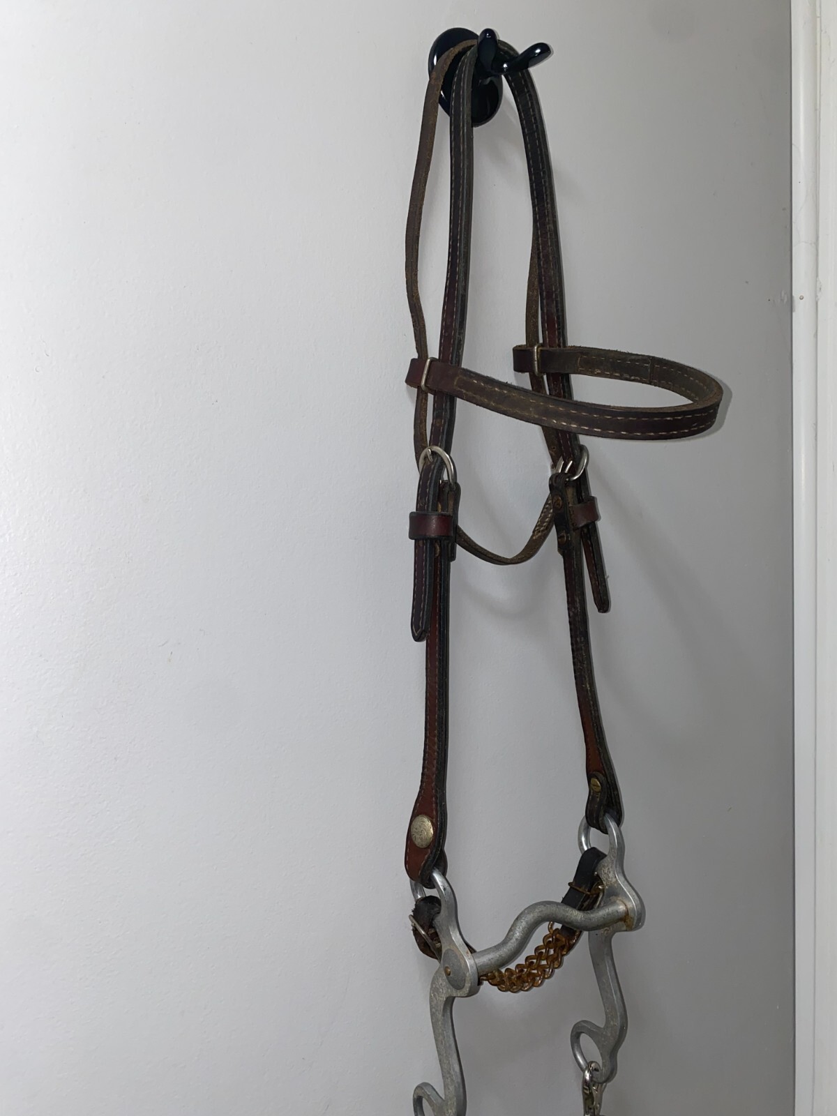 BROWN LEATHER WESTERN BRIDLE, BIT & NEW ROUND NYLON REINS W LEATHER ...
