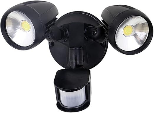 Atom Security Spotlight Twin Spotlight + Sensor Black Tri-Colour 12w ...
