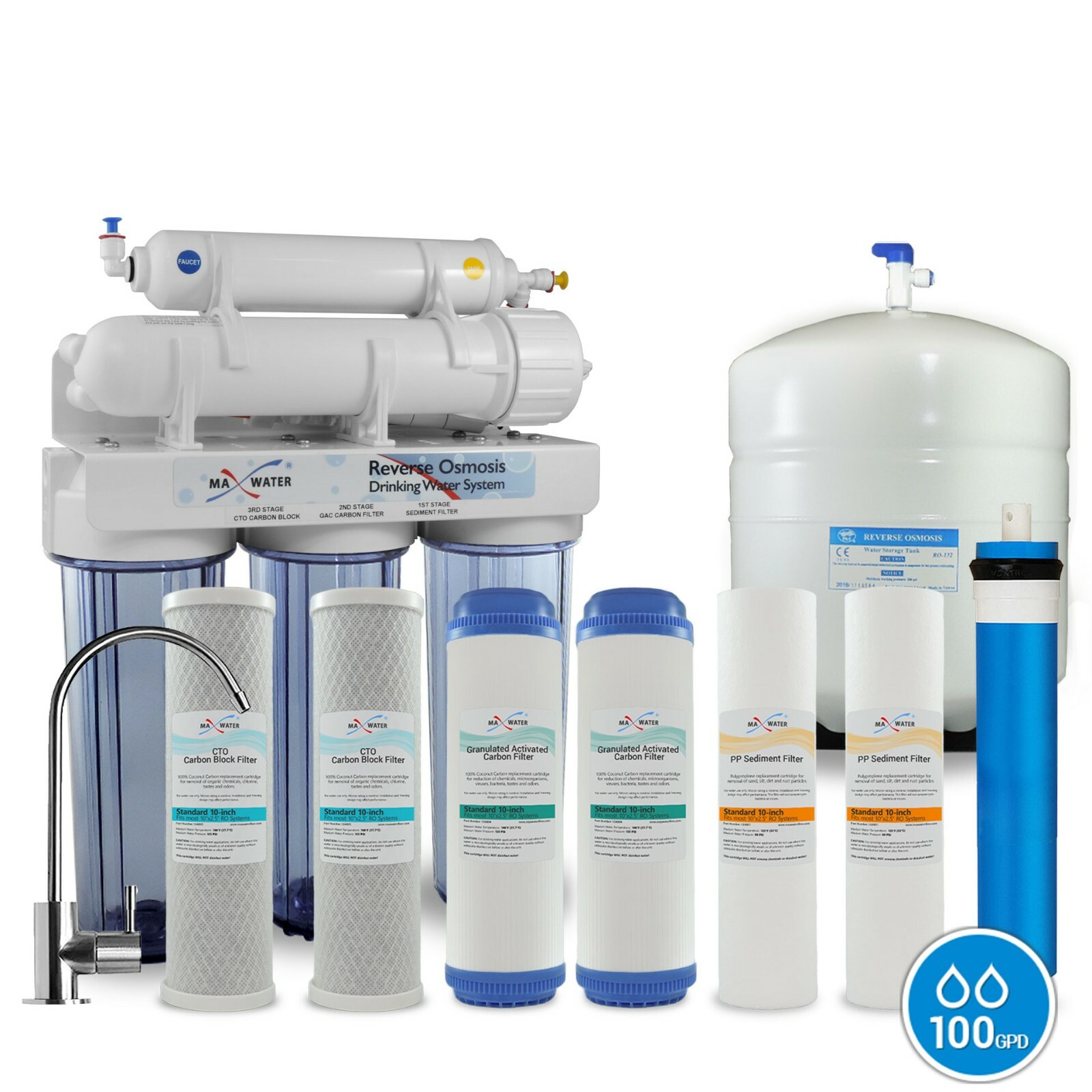 5 Stage Drinking Reverse Osmosis Home Max Water Filter System 100 GPD ...