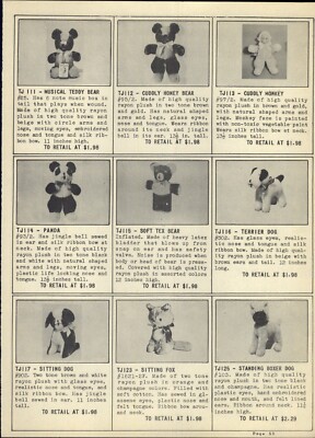 1950 PAPER AD Musical Teddy Bear Monkey Dog Stuffed Animal Cat Honey ...