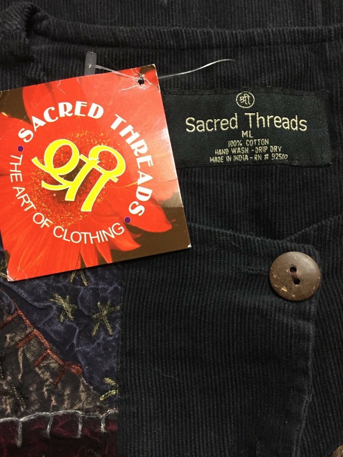 Sacred Threads Jacket Medium Large Black Corduroy Nothing Matches ...
