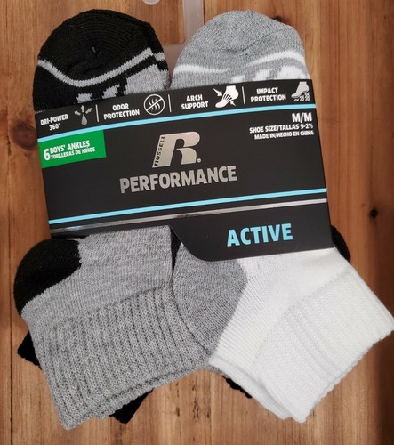 Russell Boys Socks ANKLES SMALL Active Performance Arch Support Black ...