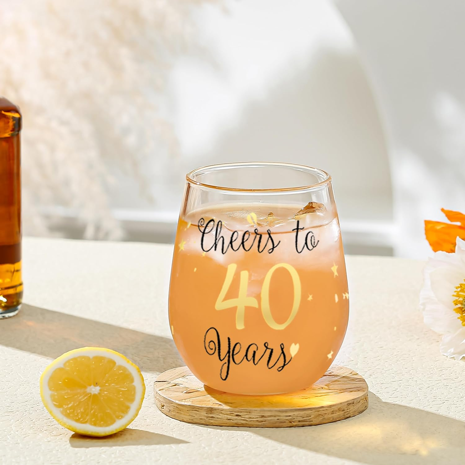 Golden Stemless Wine Glasses Cheers to 40Th Birthday Gifts for Men ...