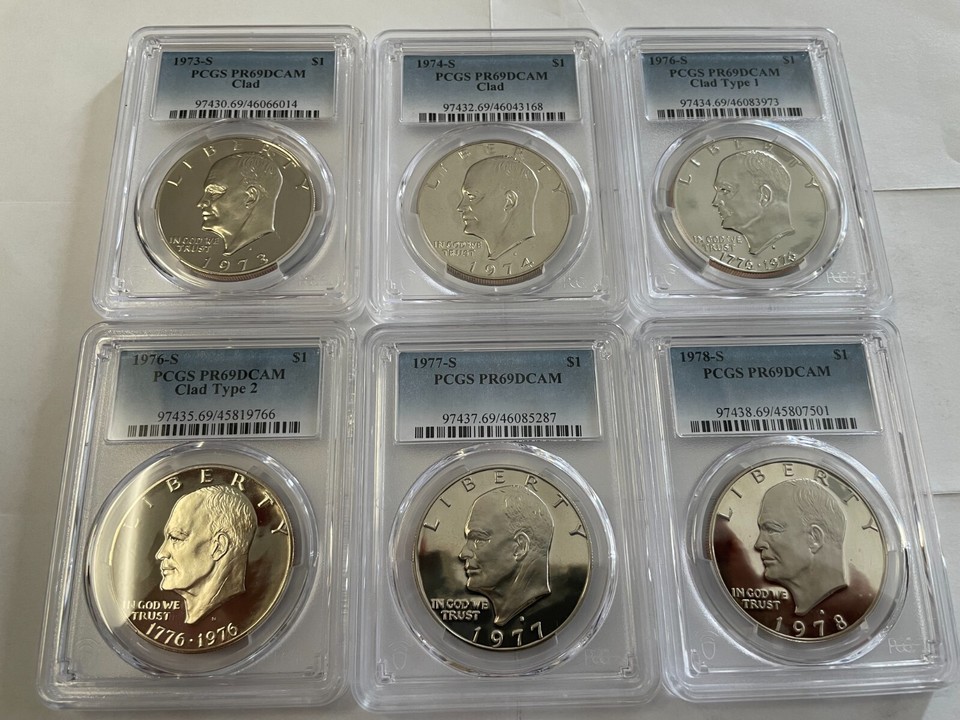 PCGS PR69 1973-S,74-S,76-S T-1,76-S T-2 ,77-S 78-S IKE set 6 coins item ...