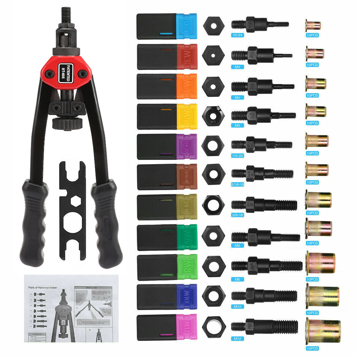 Hand Rivet Gun Threaded Insert Riveter Kit Pneumatic Tool Pop Nut ...