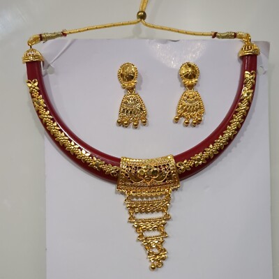 Indian Gold plated Red Pola Sparkling Necklace Earring Wedding Gift Set ...