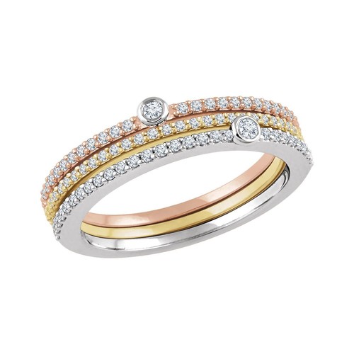 14K Tri-color Gold 3/8CTW Natural Diamond Stackable Rings - Set of 3 5 ...