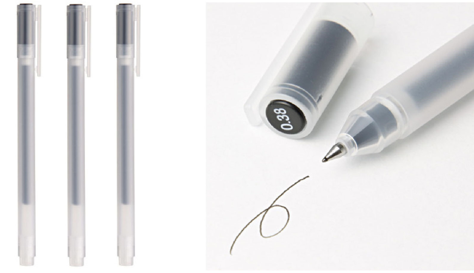 MUJI MoMA Color Gel Ink Ball-Point Pen 0.38 mm #BLACK 3pcs Set Made in ...