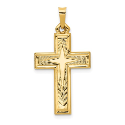 14k Yellow Gold Brushed & Polished Latin Cross Pendant 31 X 16mm 0.92Gm ...