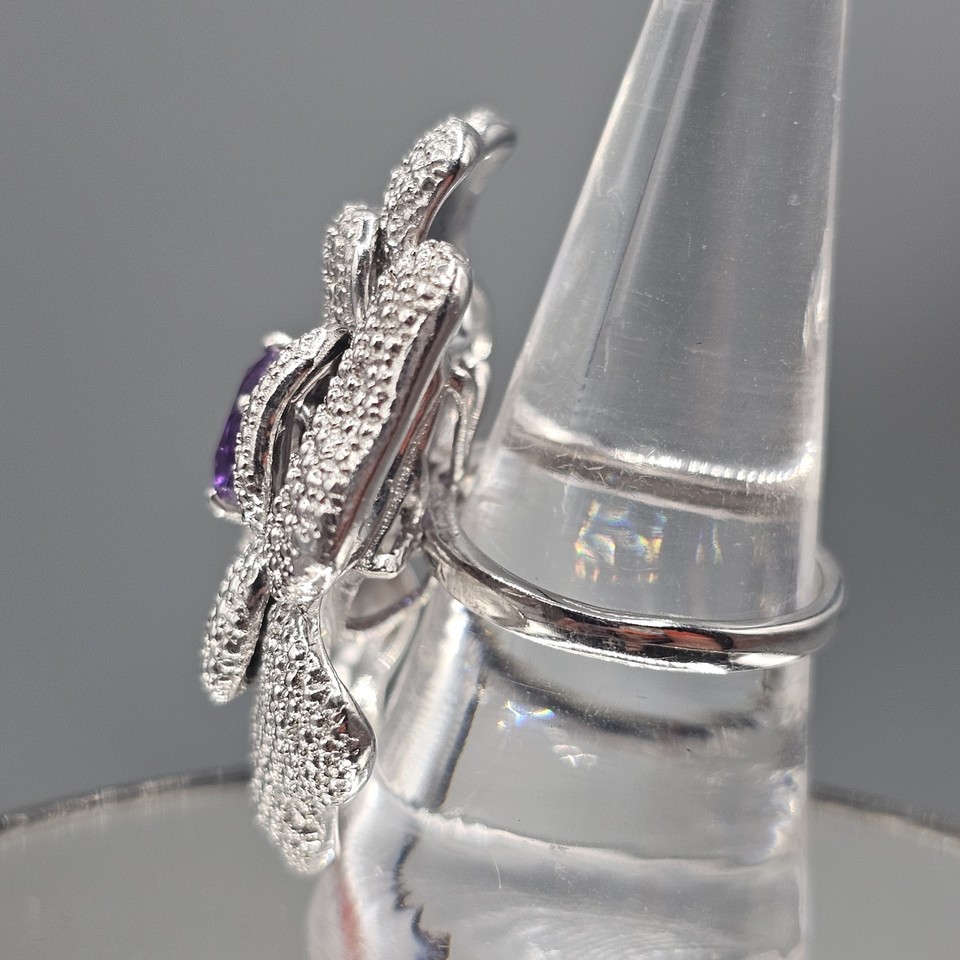Karis Chuck Clemency Statement Ring Sz 9 Silver Tone Textured Purple ...