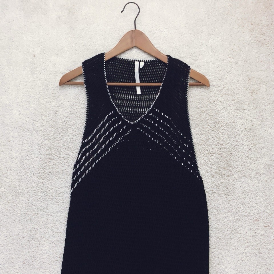 Rachel Roy Black Silver Chain Knit Crochet Sheer Dress S Small | eBay UK