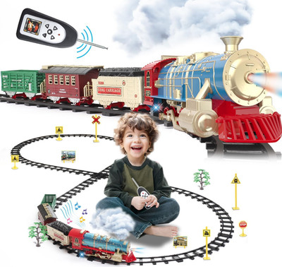 Remote Control Christmas Train Set with Lights Sounds Smoke for Kids ...