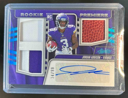 2023 Absolute Jordan Addison Rookie Autos Triple Patch Auto RC RPA #34/ ...