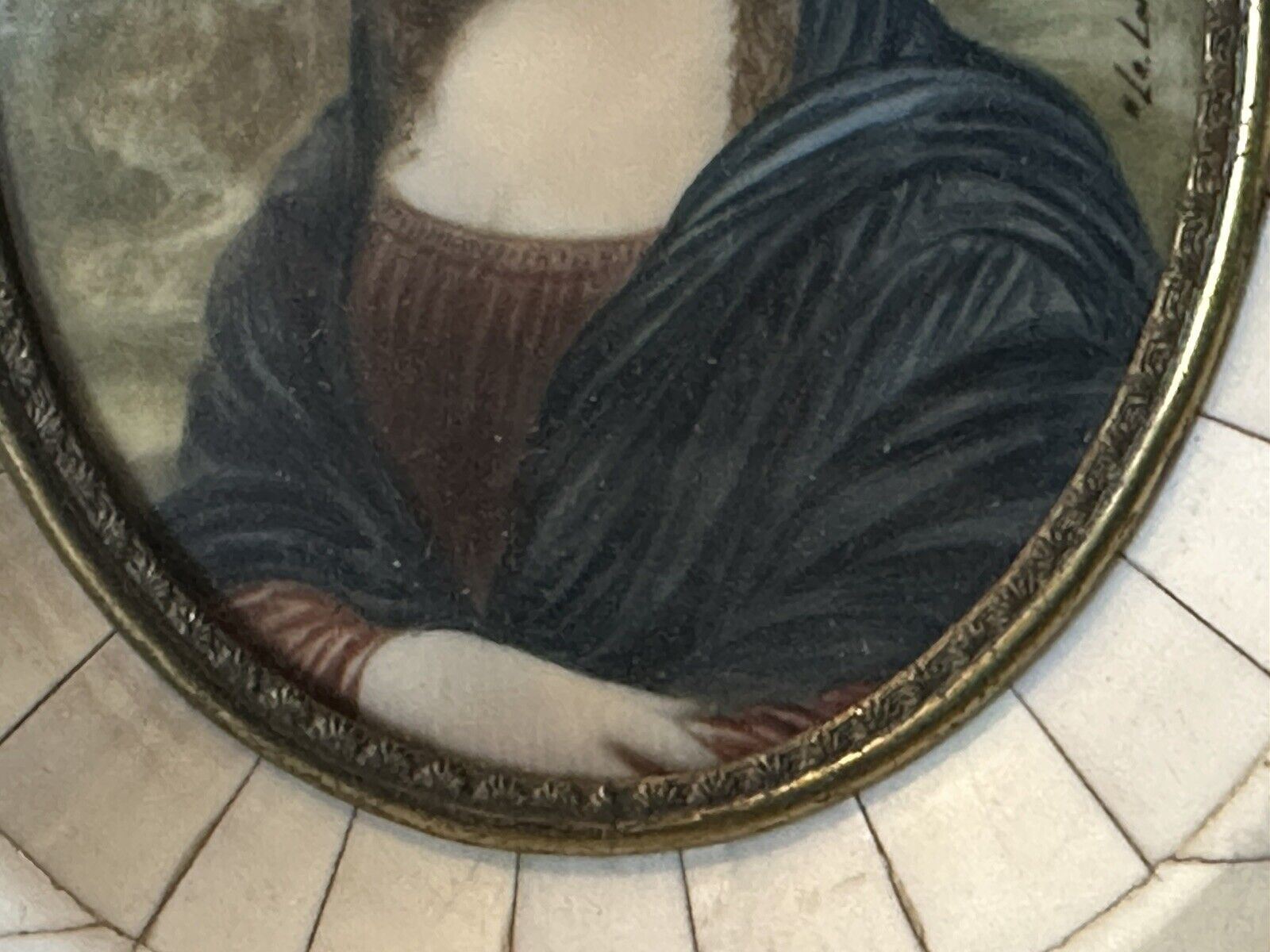 Antique Victorian Miniature Portrait Painting Mona Lisa in Ornate ...