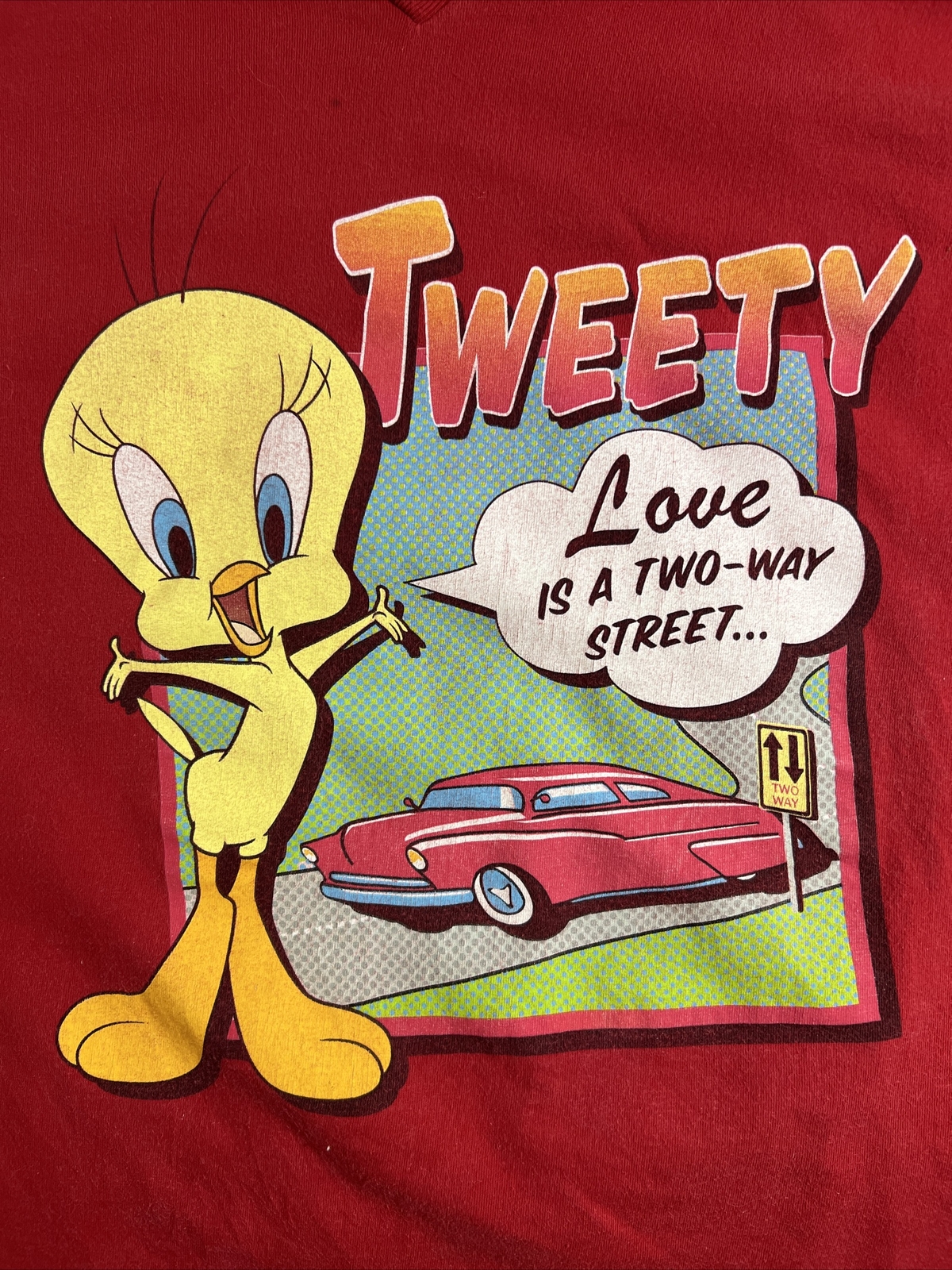 VINTAGE 1998 Looney Tunes Tweety Bird Red Graphic T-S… - Gem
