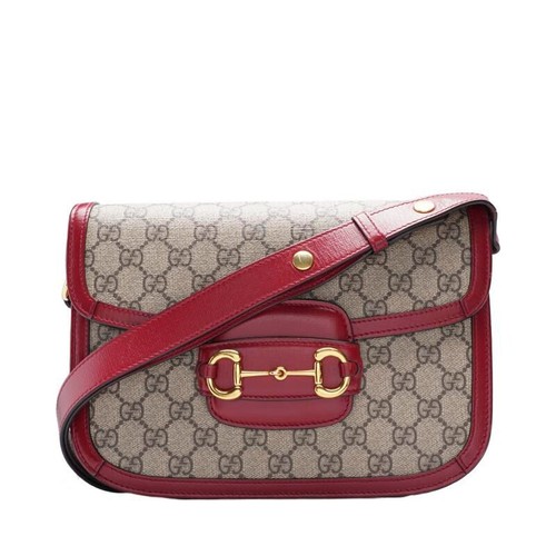 Gucci Red GG Supreme 1955 Horsebit Medium Shoulder Bag | eBay