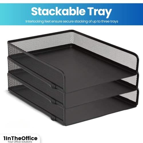 Desk Trays Stackable Letter Tray Matte Black Wire Mesh Front-Load Paper ...