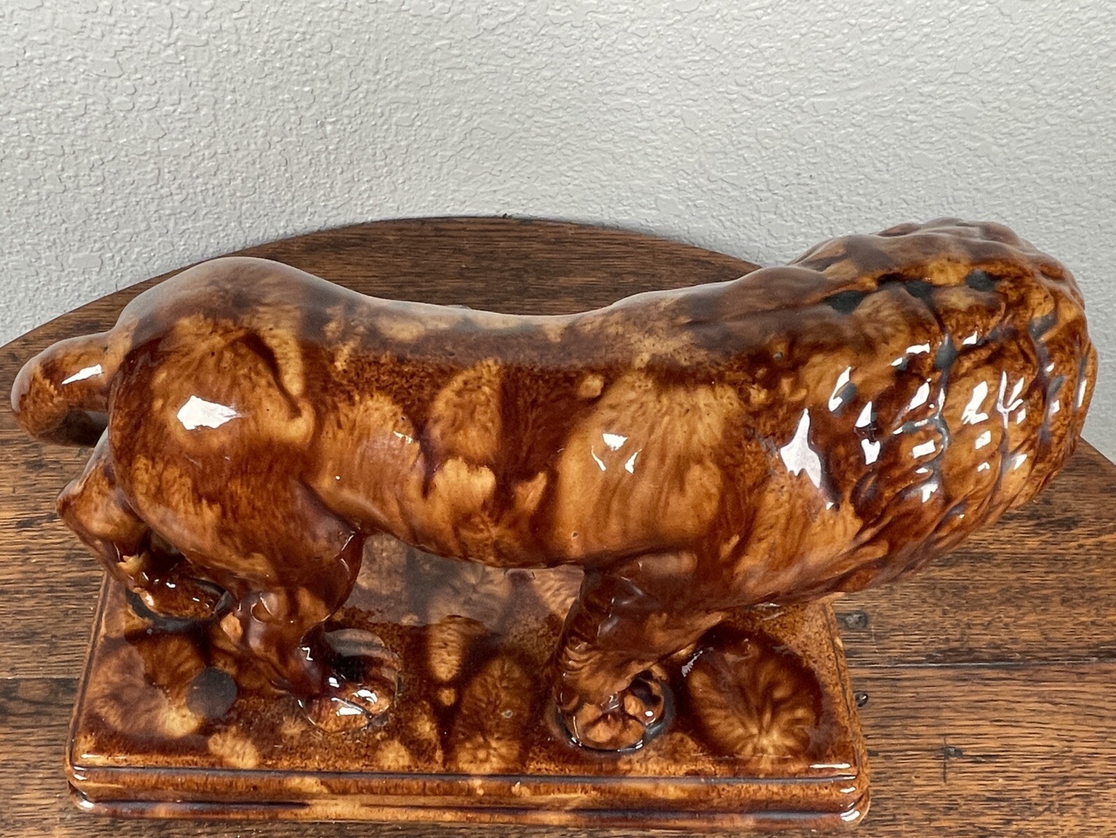 PAIR Antique Rockingham Pottery Glazed Lions 19th Century English ...