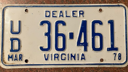 Vintage Exp. 1978 Dealer Tag Madison County Virginia VA License Plate ...